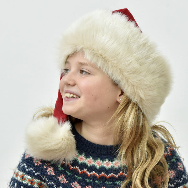 Luxury Santa Hat from merino wool and huggable ivory faux fur – Santa's ...